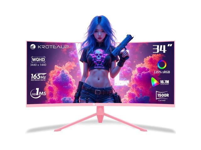 Kroteaup Pink 34 Inch Curved Gaming Monitor, 3440x1440 165Hz Ultrawide ...