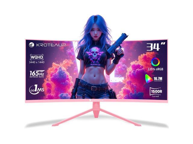 Kroteaup Pink 34 Inch Curved Gaming Monitor, 3440x1440 165Hz Ultrawide ...