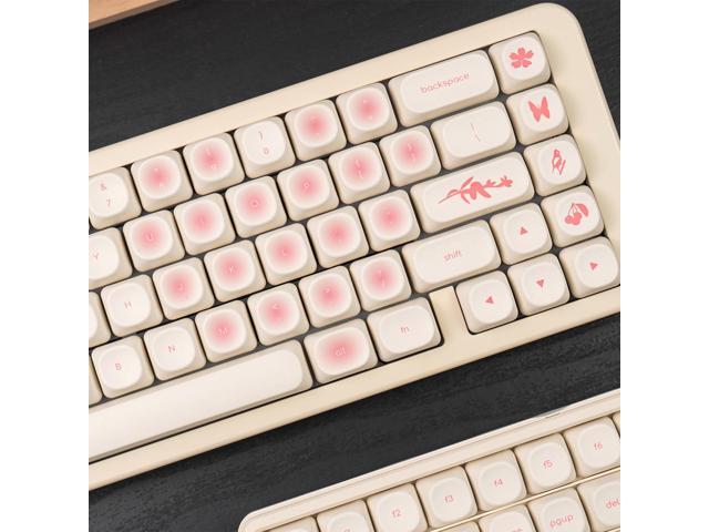 MOA Profile PBT Keycaps, Cute White Pink Round Keycap, 123 Keys ...