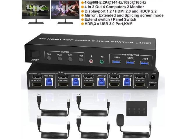 4K@60Hz Displayport + HDMI Dual Monitor KVM Switch for 4 PCs, USB 3.0 ...