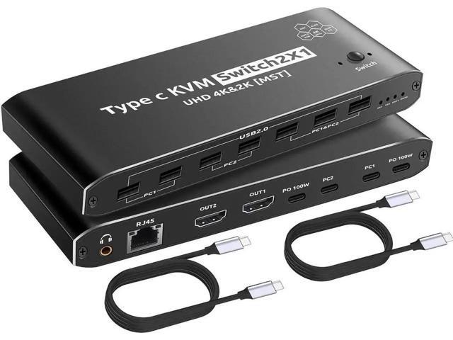 HDMI KVM Switch, 2x1 Type C KVM Switch with 7 USB-A Ports RJ45 Port PD ...