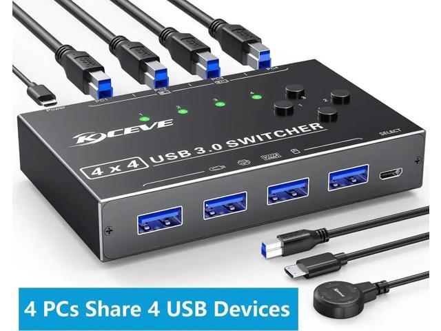 JAENFONG 4x4 USB 3.0 Switch 4 Computers, 4 Port USB 3.0 Switch Selector ...