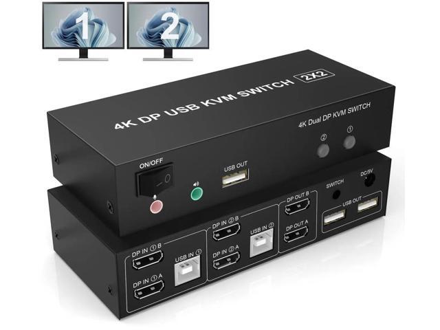 JAENFONG DisplayPort KVM Switch Dual Monitor 4K@60Hz Extended Display ...