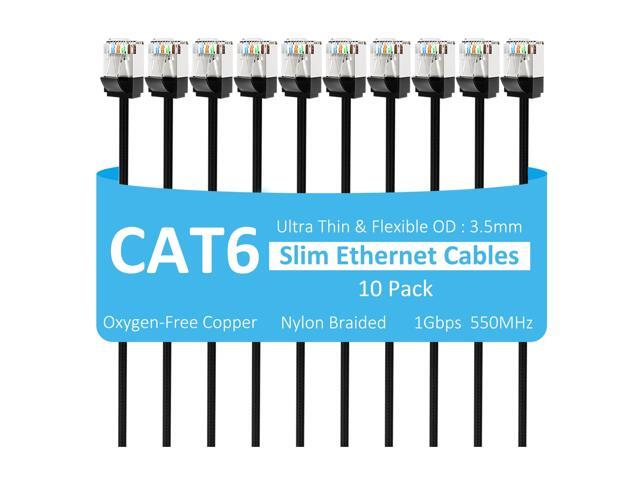 Mygatti Slim CAT6 Ethernet Cable 2 FT (10-Pack), Snagless Cat 6 Patch ...