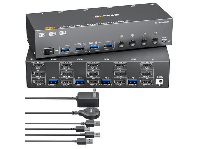 HDMI+2 Displayport KVM Switch 3 Monitors 4 Computers 8K@60Hz 4K@144Hz,4 ...
