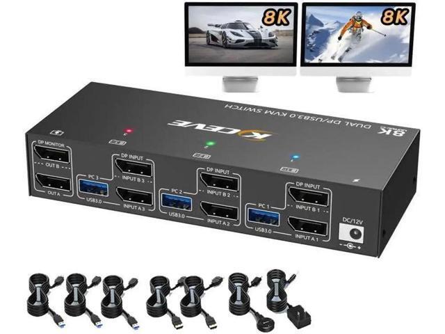 Dual Monitor Displayport KVM Switch 8K@30Hz 4K@144Hz, USB 3.0 KVM ...