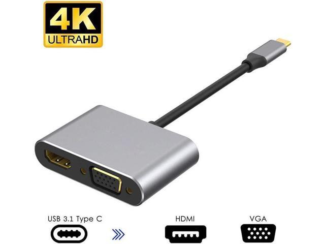 USB C to 4K HDMI VGA Adapter 2-in-1 Hub with 4Kx2K HDMI, 1080P VGA ...