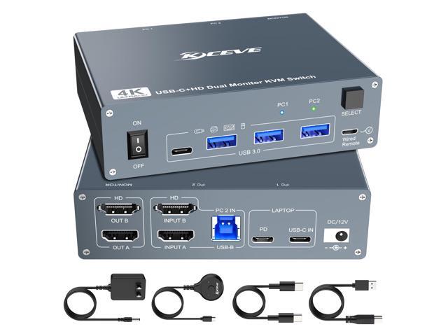 USB C HDMI KVM Switch 2 Monitors 2 Computers 4K@60Hz, Dual Monitor USB ...