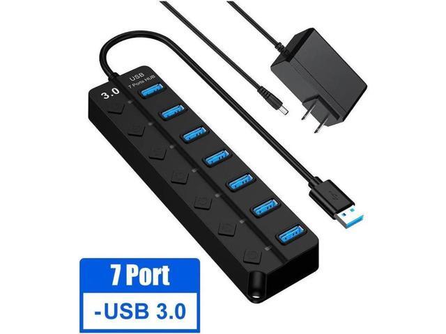 Powered USB Hub, 7 Port USB 3.0 Data Hub Splitter with 5V DC Power ...