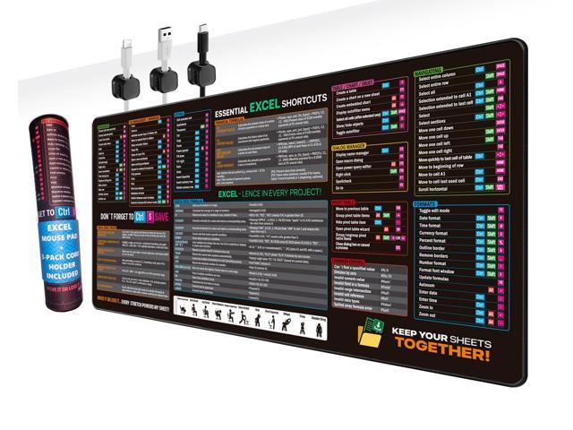 Excel Cheat Sheet Desk Pad XXL Waterproof Mouse Pad with Stitched Edge ...