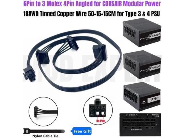 JAENFONG 6Pin to 3 Molex 4Pin Angled IDE PATA Perif Fan Power Cable for ...