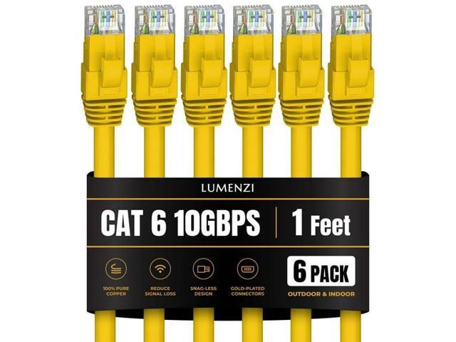 Lumenzi Cat 6 Ethernet Cable 1 FT in Yellow 6 Pack 10 Gbps Speed ...