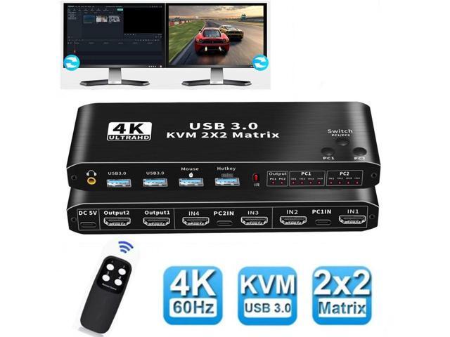 2x2 HDMI KVM Matrix Switch 2 Monitors 2 Computers 4K 60z, 2 PC 2 ...