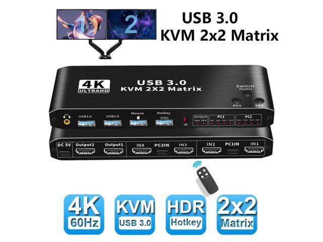 Dual Monitor HDMI KVM Matrix Switch 2x2, USB 3.0 HDMI KVM Switch for 2 ...