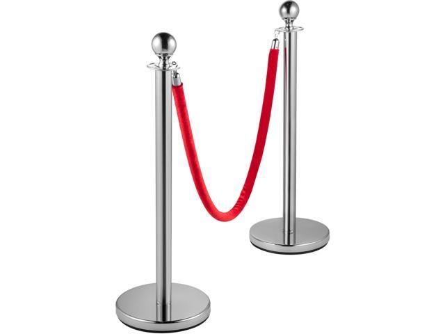 4PCS Stainless Steel Stanchion Posts Queue, Red Velvet Ropes Silver ...