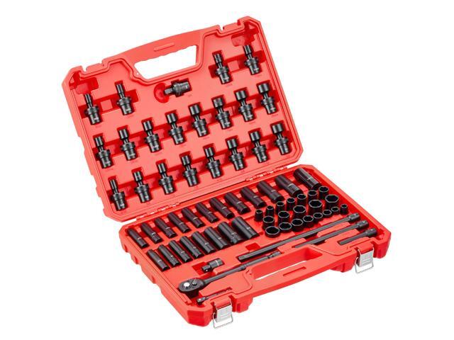 3/8 in Drive Impact Socket Set, 67 Piece, 6 Point Shallow & Deep Impact ...