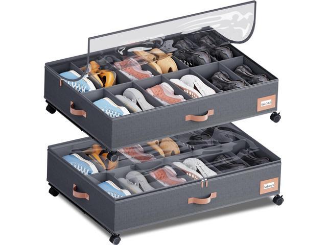 Under Bed Shoe Storage with Wheels, Set of 2, Fit 12 Pairs, Dorm Room ...