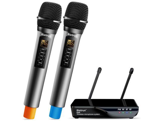 Wireless Microphone with Echo/Treble/Bass, UHF 160ft Range, Dual UHF ...