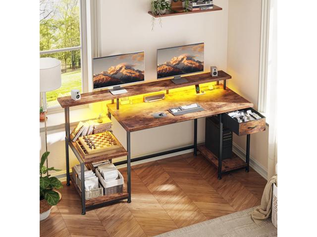55 Inch Computer Desk with Drawer, Office Desk with Printer Storage ...
