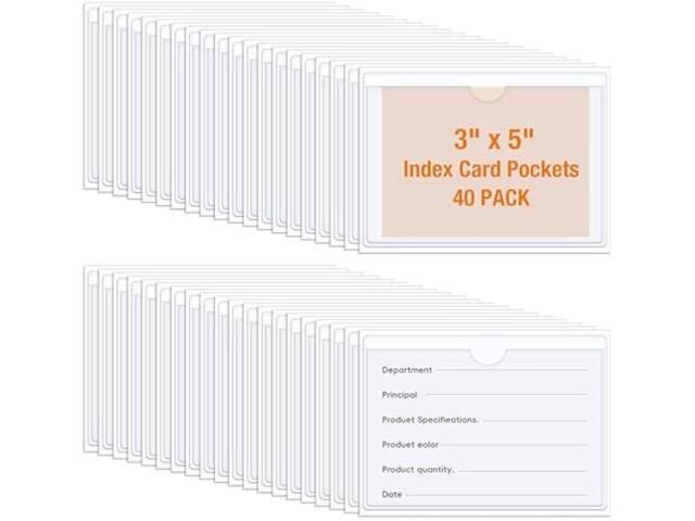 40 PCS Index Card Pockets, Self Adhesive Card Pockets 3x5 with Top Open ...