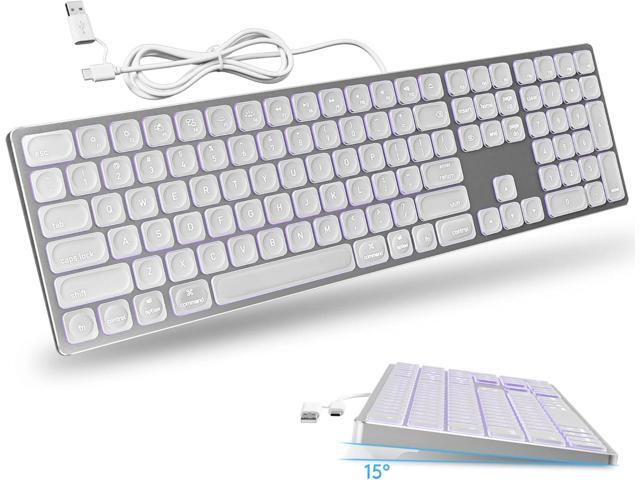 White Aluminum Backlit Keyboard,Plug-N-Play, USB-A/USB-C Wired Keyboard ...