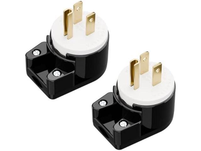 (2xPCS) Right Angle Nema 5-15P 15A 125V AC Plug, [ETL] Easy Assembly 90 ...