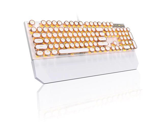 MageGee Typewriter Mechanical Gaming Keyboard, Retro Gold Punk Round ...