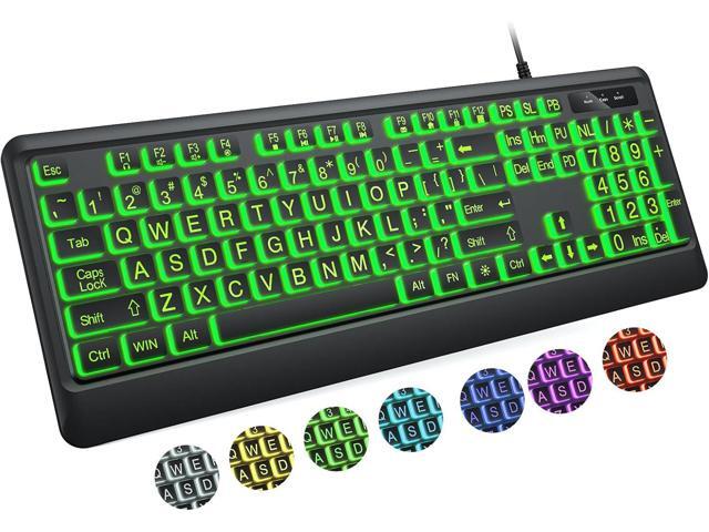 Large Print Keyboard - 7 Interchangeable Backlight Colors, Light Up USB ...