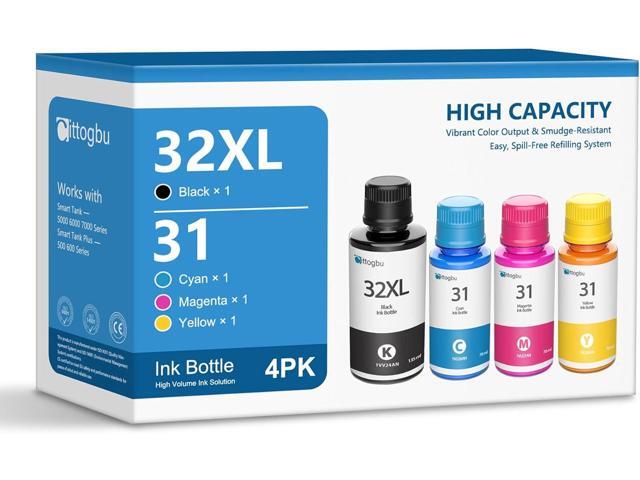 31 32XL Ink Bottle Refill Kit (4-Pack, 1BK/1C/1M/1Y) Replacement for HP ...
