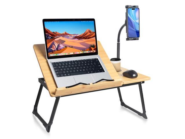 Laptop Desk in Bed, Adjustable Bamboo Lap Desk Table with Gooseneck ...
