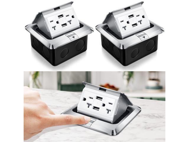 2 Pack Pop up Floor Electrical Outlet Cover Box Kit with 4.8A USB ...
