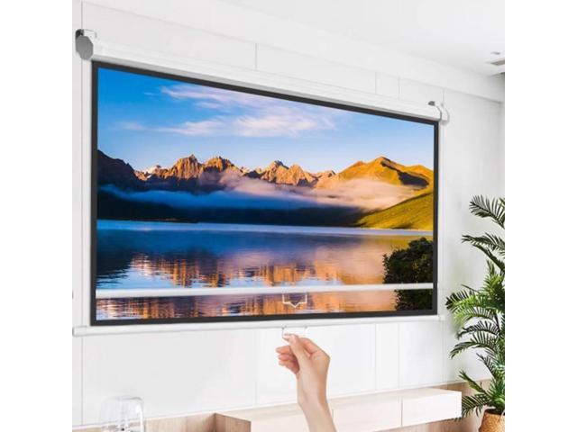 60'' Projector Screen Manual Pull Down Retractable Movie Screen 16:9 HD ...