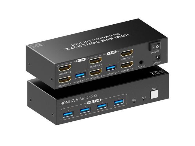 4K HDMI KVM Switch 2 Monitors 2 Computers Support 4K 60Hz KVM Switcher ...