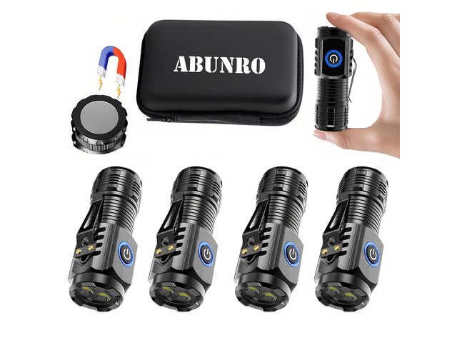Rechargeable Flashlights 4 Pack, Mini Flashlight High Lumens 3 LED ...
