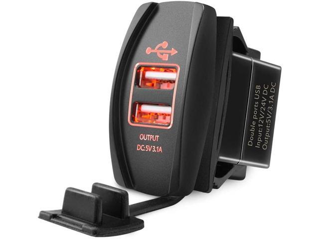 MICTUNING Dual USB Charger Socket Rocker Switch Style with Red LED ...