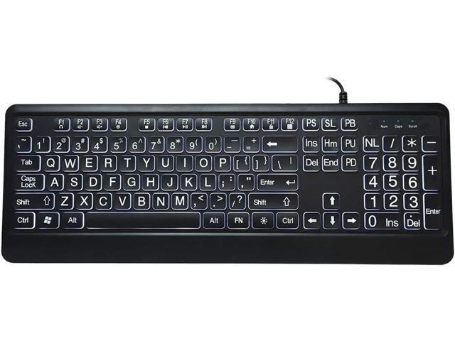 Large Font Keyboard, Large Print USB Keyboard with White LED Backlit ...