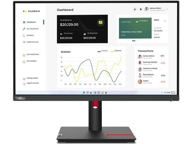Lenovo T23i-30 63B2MAT6US 23" Monitor, 60Hz Refresh Rate, 4 ms response ...
