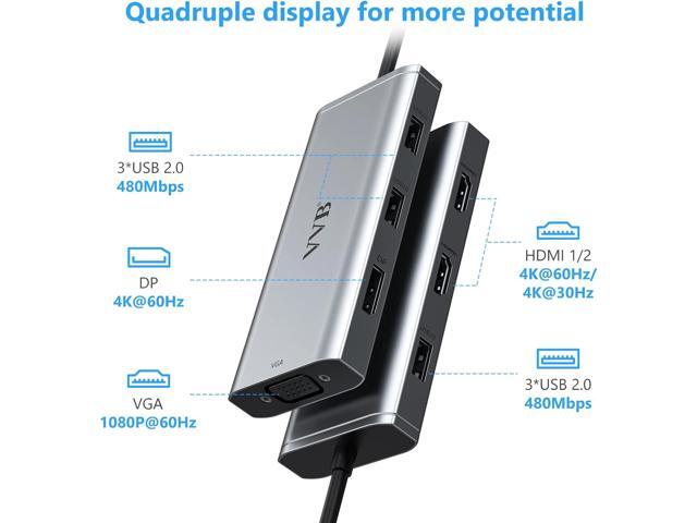 VVB Docking Station Dual Monitor, Quadruple Display Docking Station USB ...