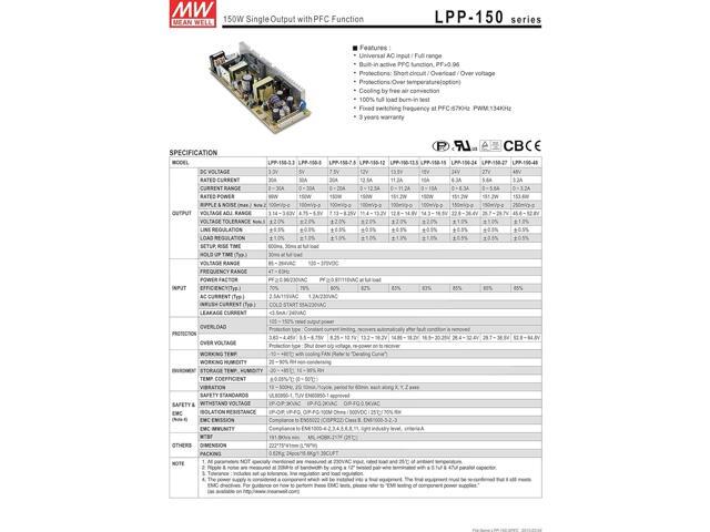 MW Mean Well LPP-150-48 48V 3.2A 152W Single Output with PFC Function Power Supply - Newegg.com