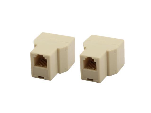 RJ12 6P6C 1 Female to 2 Female Port Telephone Wire Cable Splitter Beige ...