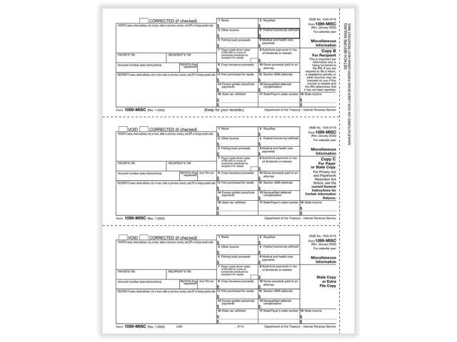 1099-MISC Miscellaneous Rec Copy B, Payer/State Copy C & State/Extra ...