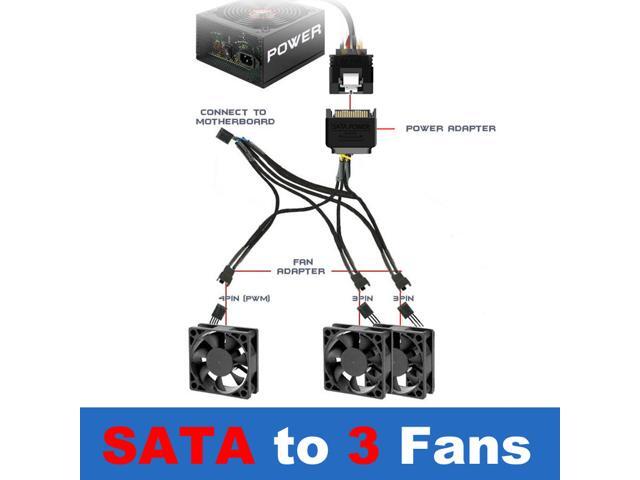 Sleeved SATA Power to 3x 4-pin TX4 PWM Splitter Fan Power Adapter ...