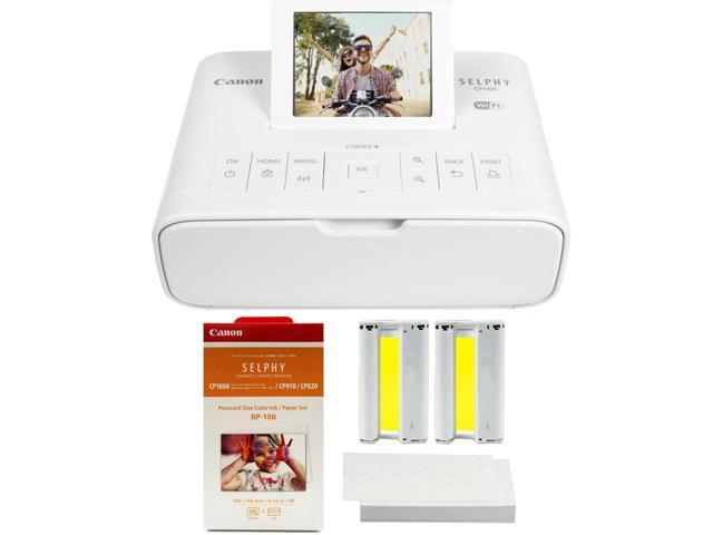 Canon Selphy CP1300 Photo Printer White with Canon RP-108 Color Ink and ...