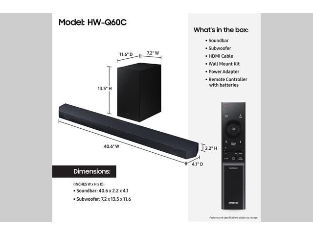 Samsung HW-Q60C 3.1ch Soundbar and Subwoofer with Dolby Atmos (2023 ...