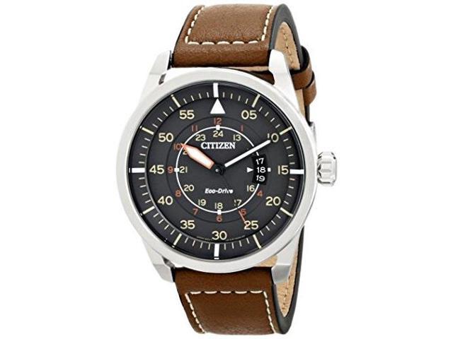 Citizen AW1361-10H Men's Avion Eco-Drive Charcoal Dial Brown Leather ...