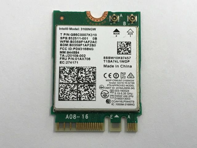 Refurbished: Intel Dual Band Wireless-AC 3168 3168NGW NGFF 01AX706 ...
