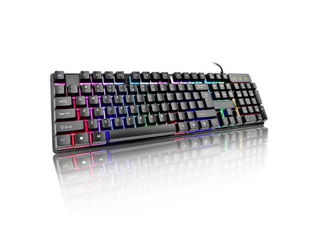 104 Key Suspension Cap Rainbow Backlit Mechanical Feel USB Wired Gaming ...