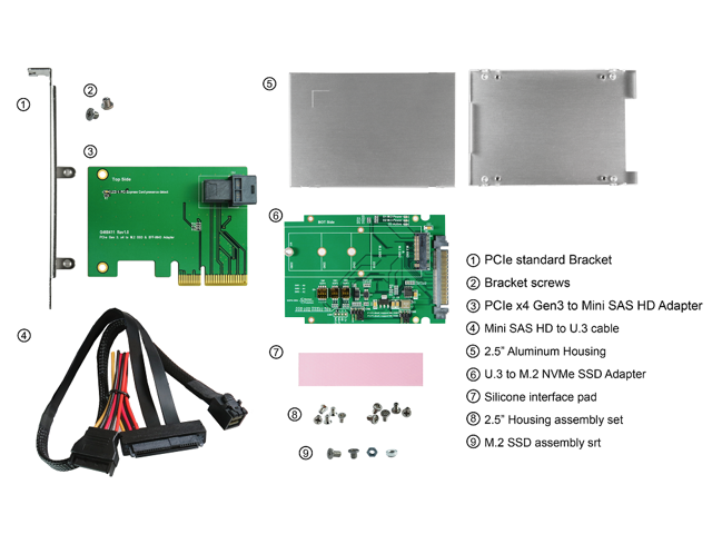 PCIe x4 to Mini SAS HD Adapter with U.3 to Mini SAS HD Cable & U.3(SFF ...