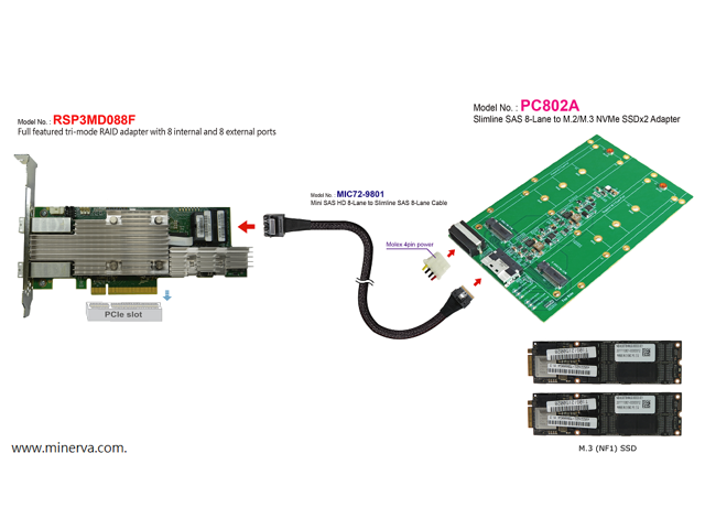 PC802A - SlimSAS 8-Lane (SFF-8654 8i) to M.3 NF1 SSD for Intel TriMode ...