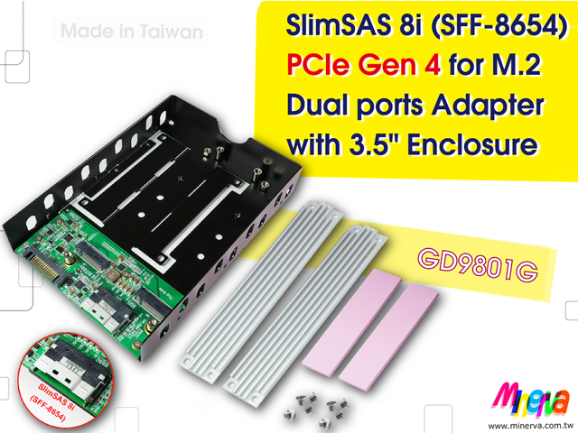SlimSAS 8i PCIe 4.0 to M.2 x2 SSD + 3.5" Tray for Broadcom MegaRAID ...